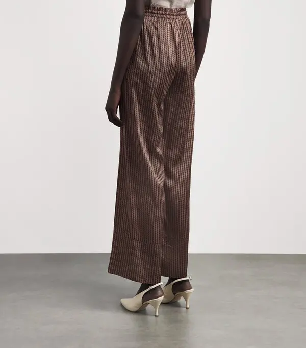 LAURA PITHARAS Silk Printed Drawstring Trousers - Brown