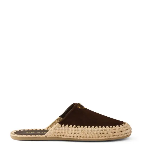 Prada Suede Triangle Mules - Brown