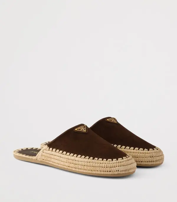 Prada Suede Triangle Mules - Brown