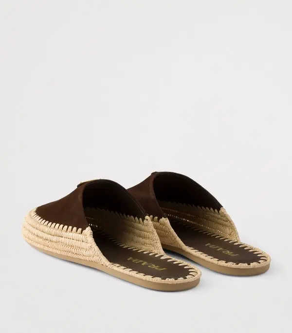 Prada Suede Triangle Mules - Brown
