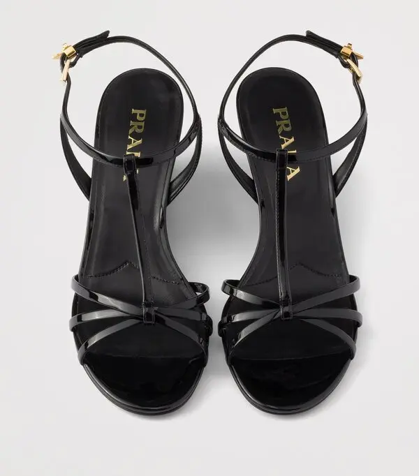 Prada Patent Leather Wedge Sandals - Black