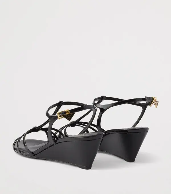 Prada Patent Leather Wedge Sandals - Black