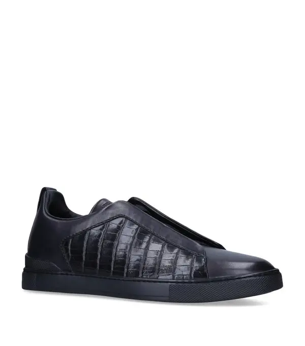 Zegna Crocodile Leather Triple Stitch Sneakers - Black
