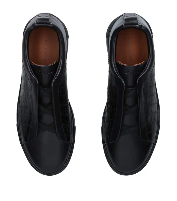 Zegna Crocodile Leather Triple Stitch Sneakers - Black