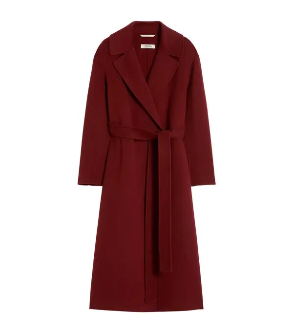 Max Mara Virgin Wool Belted Coat - Red