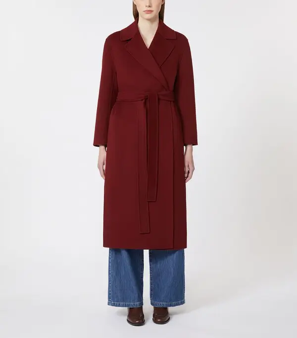 Max Mara Virgin Wool Belted Coat - Red