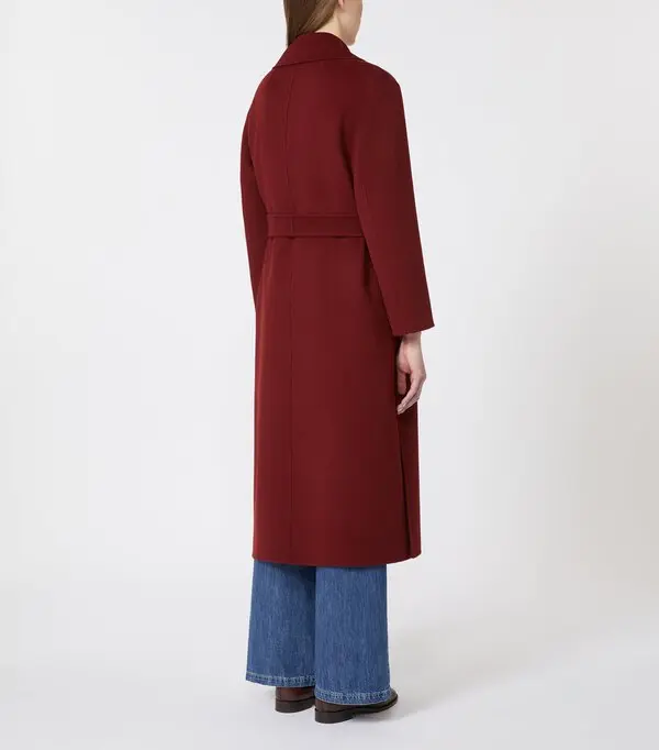 Max Mara Virgin Wool Belted Coat - Red