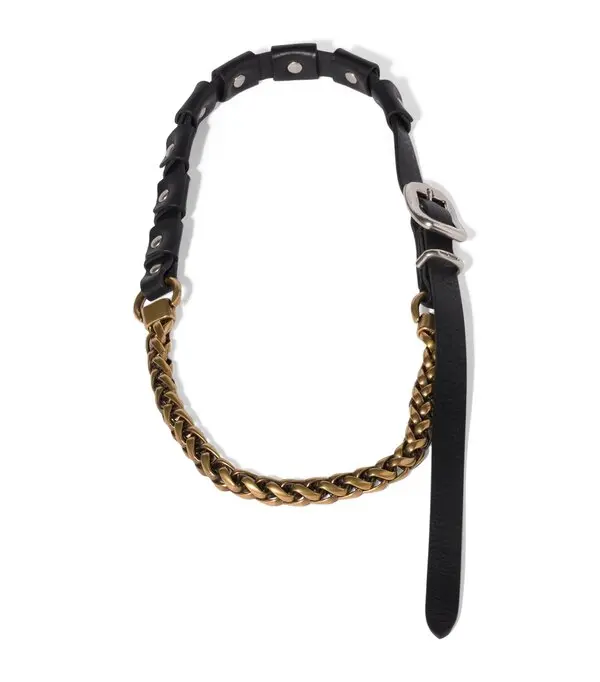 Miu Miu Leather Studded Necklace - Black