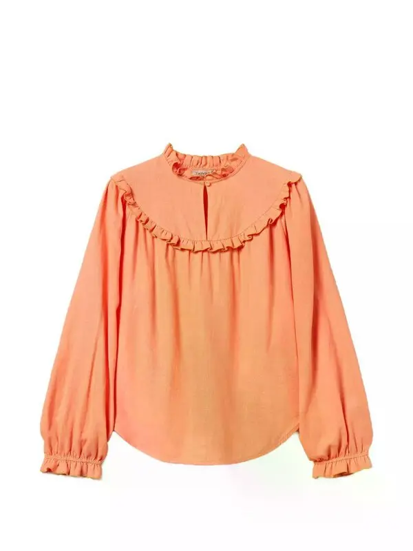 TWINSET Linen Blouse With Micro Ruffles And Band Collar