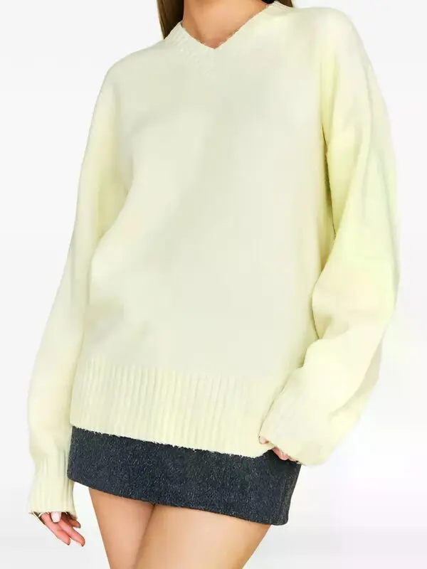 SEROYA Alejandra V-neck Sweater With Ribbed Trims - Yellow