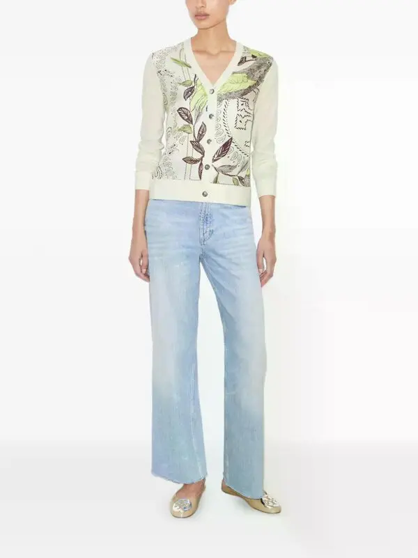 Tory Burch Printed Silk Twill And Merino Wool Cardigan