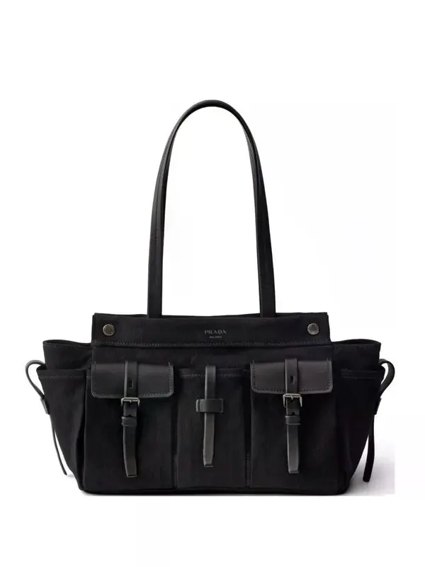 Prada Route Large Canvas And Leather Tote Bag - Black