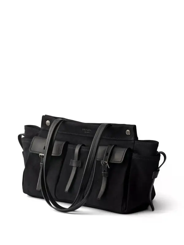 Prada Route Large Canvas And Leather Tote Bag - Black
