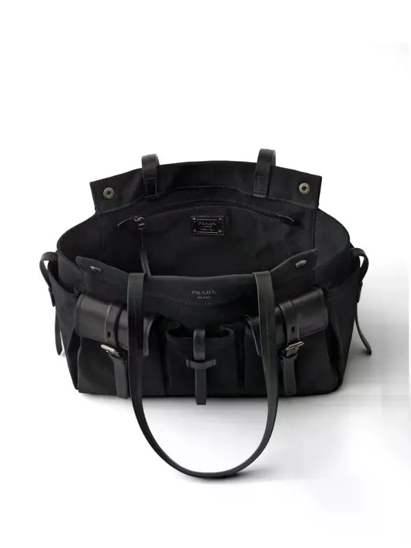 Prada Route Large Canvas And Leather Tote Bag - Black