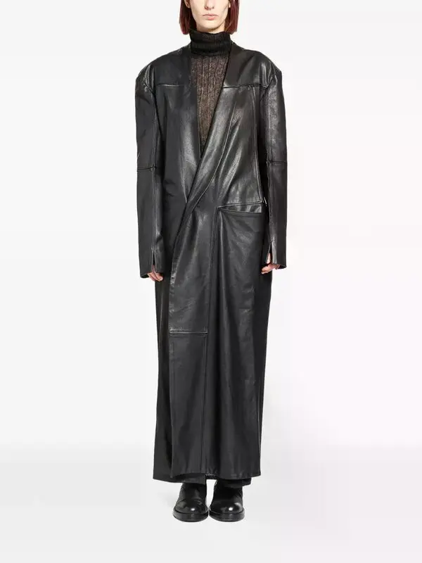 YEHUAFAN Double-breasted Lambskin Leather Coat