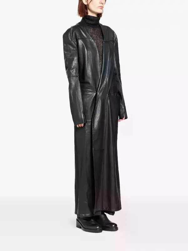 YEHUAFAN Double-breasted Lambskin Leather Coat