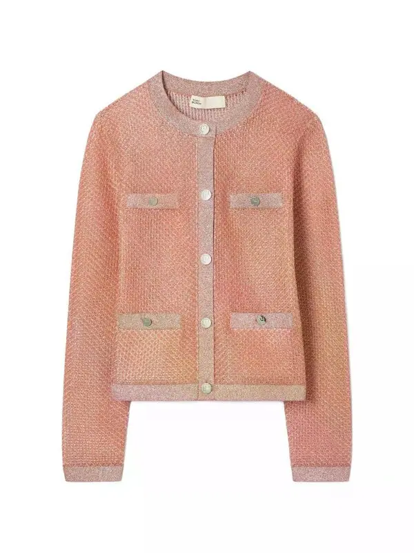 Tory Burch Kendra Metallic Knit Mesh Cardigan