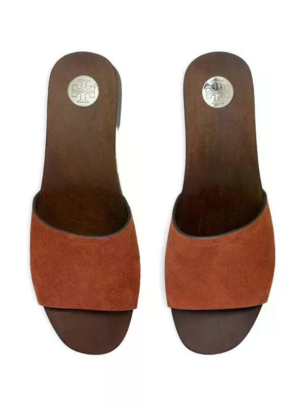 Tory Burch Suede Platform Clogs With Silver Stud Detailing - Orange