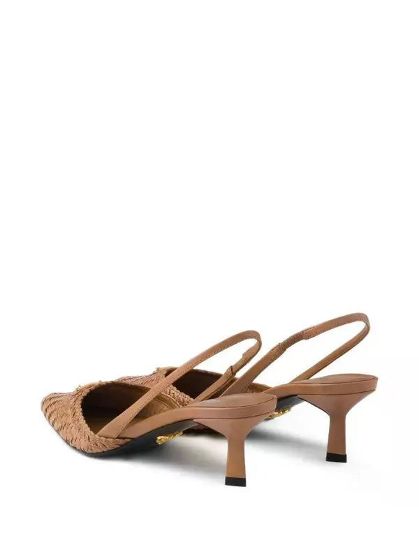 Prada Woven Leather Slingback Pumps With Geometric Heel