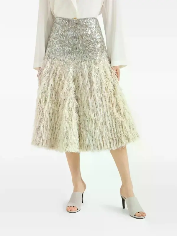 Brunello Cucinelli Sequin Embellished Midi Skirt - Neutrals