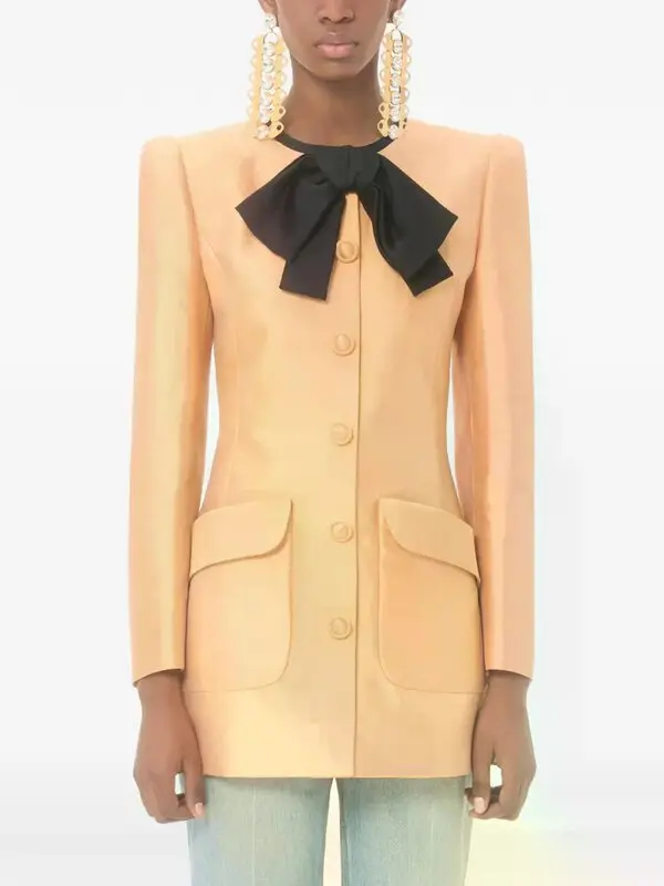 Valentino Garavani Shantung Caban Coat With Bow Detail - Orange