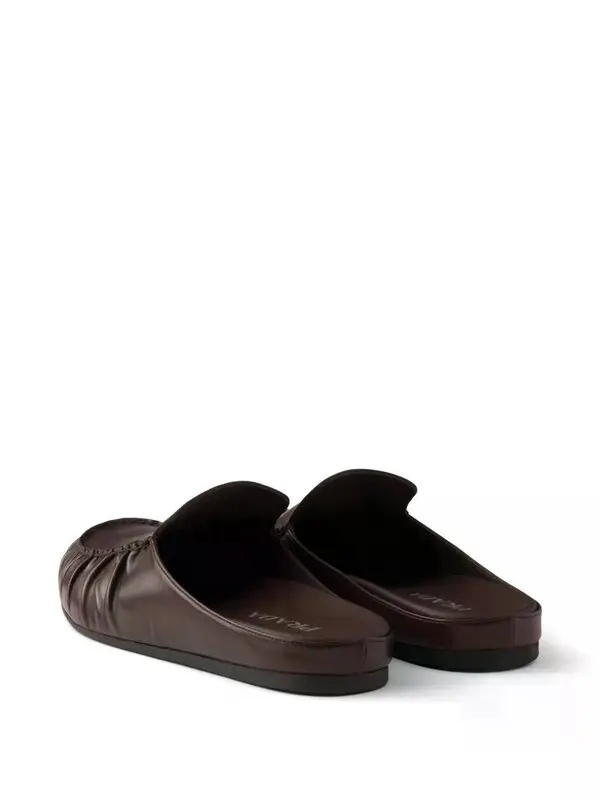 Prada Gathered Leather Mules - Brown