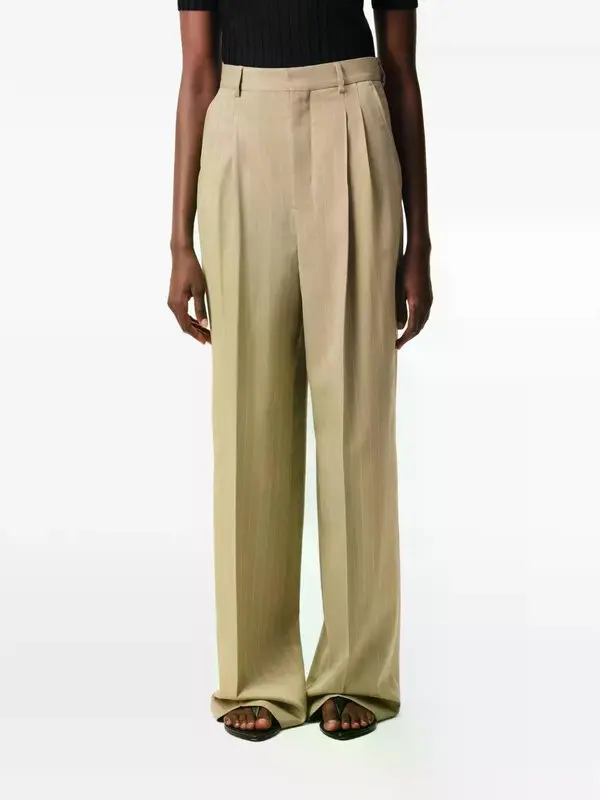 AMI Paris Striped Wool High Waist Wide Leg Trousers