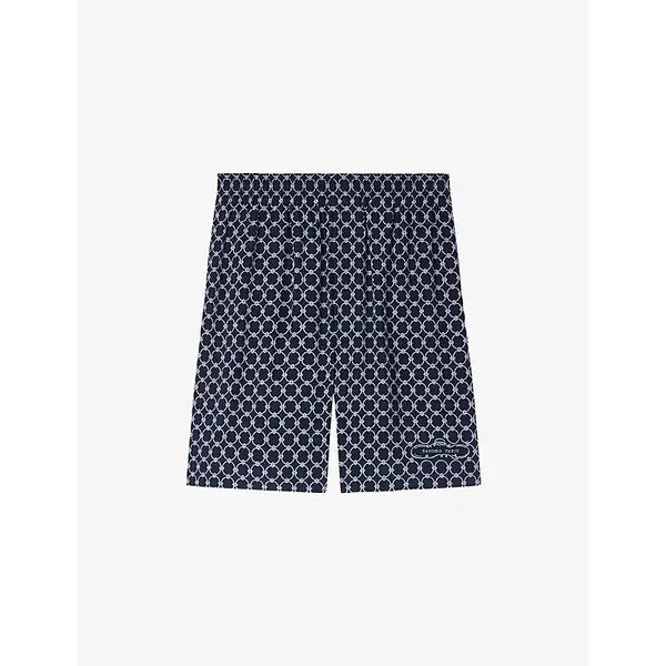 Sandro Graphic-print Elasticated-waist Woven Shorts - Navy Blue