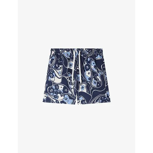 Sandro Graphic-print Woven Swim Shorts - Navy Blue