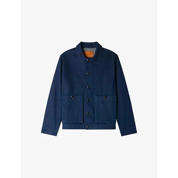 Sandro Collared Denim Worker Jacket - Navy Blue