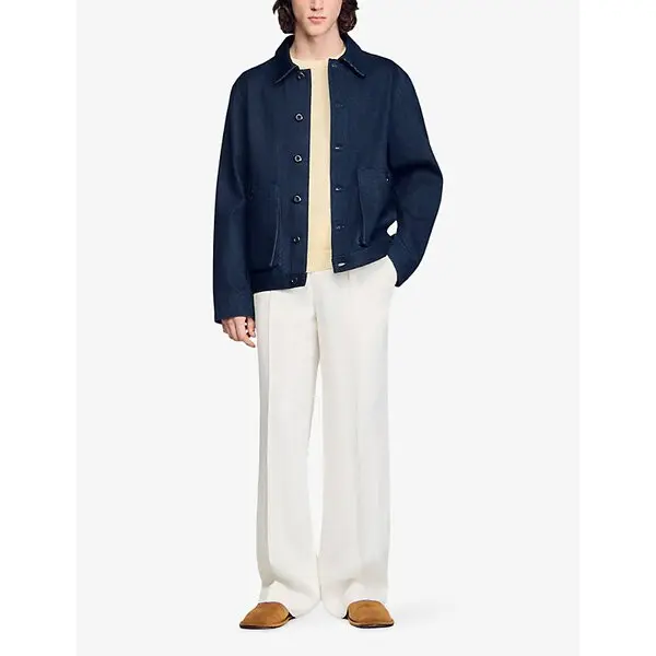 Sandro Collared Denim Worker Jacket - Navy Blue