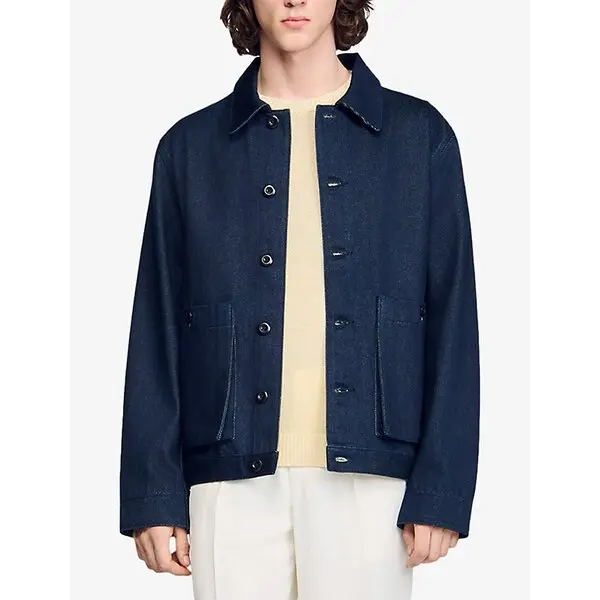 Sandro Collared Denim Worker Jacket - Navy Blue