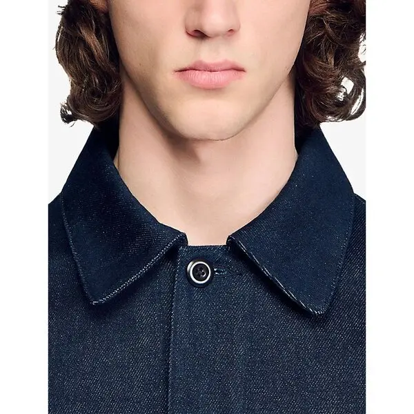 Sandro Collared Denim Worker Jacket - Navy Blue