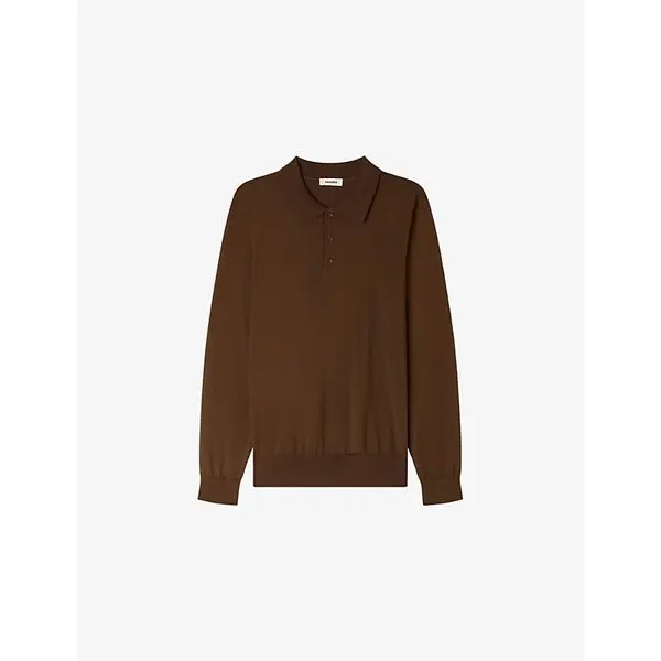 Sandro Ribbed Long-sleeve Stretch-knit Polo - Cognac
