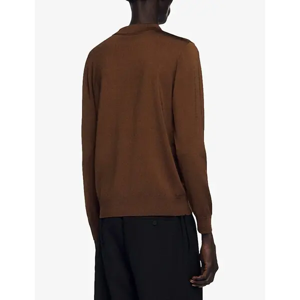 Sandro Ribbed Long-sleeve Stretch-knit Polo - Cognac