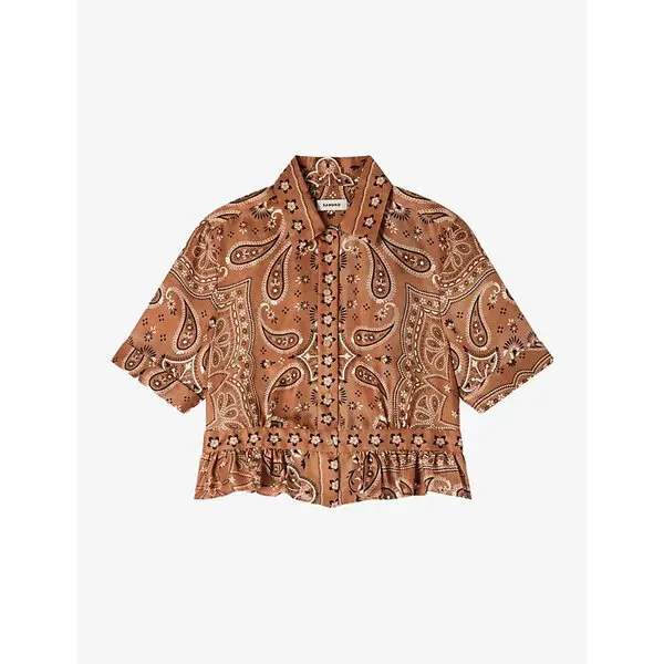 Sandro Cropped Bandana-print Woven Shirt - Brown / Black