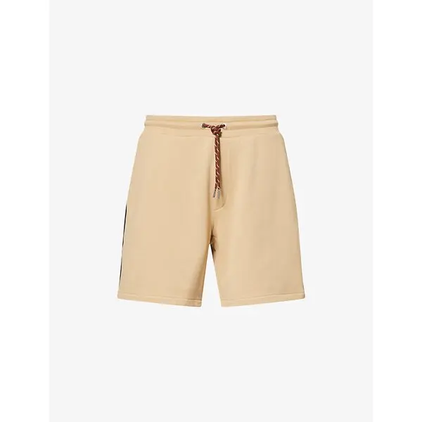 Moncler Logo-patch Striped-panel Cotton Shorts - Khaki