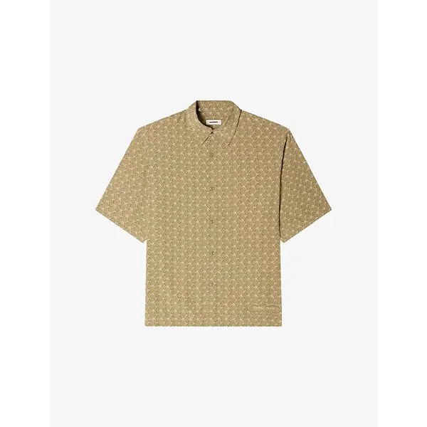 Sandro Link-print Relaxed-fit Woven Shirt - Camel