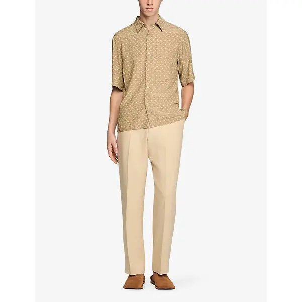 Sandro Link-print Relaxed-fit Woven Shirt - Camel