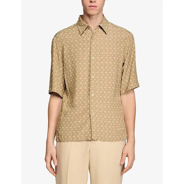 Sandro Link-print Relaxed-fit Woven Shirt - Camel