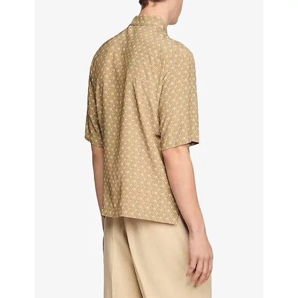 Sandro Link-print Relaxed-fit Woven Shirt - Camel