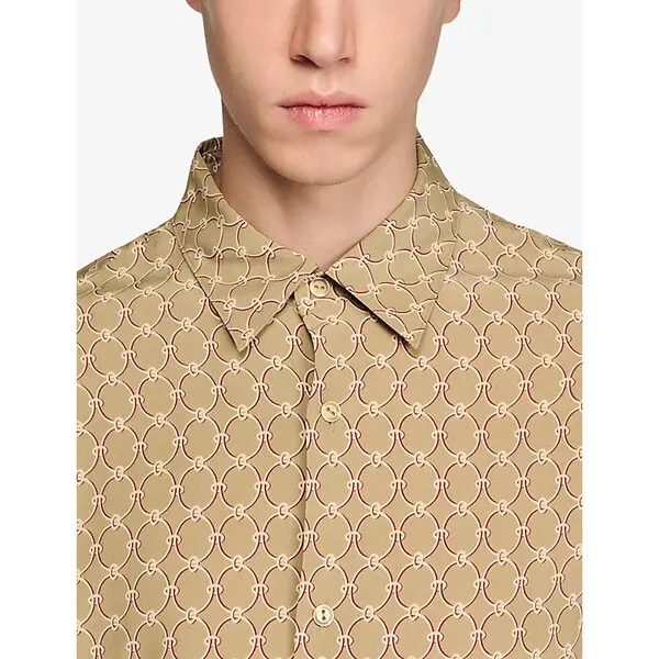 Sandro Link-print Relaxed-fit Woven Shirt - Camel