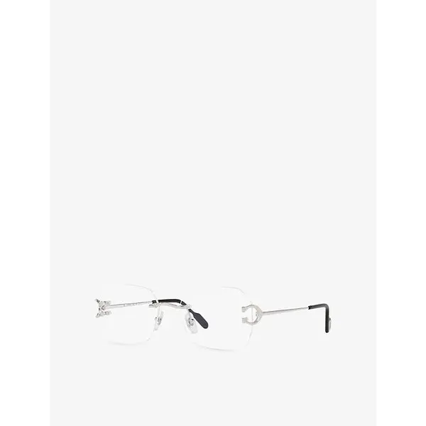 Cartier Ct0416o Rectangle-frame Metal Optical Glasses - Silver