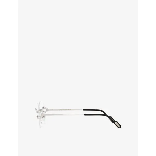 Cartier Ct0416o Rectangle-frame Metal Optical Glasses - Silver