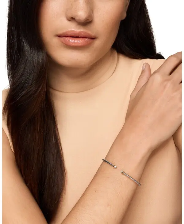 David Yurman Sterling And 14k Yellow Gold Diamond Cable Flex Bracelet - Silver