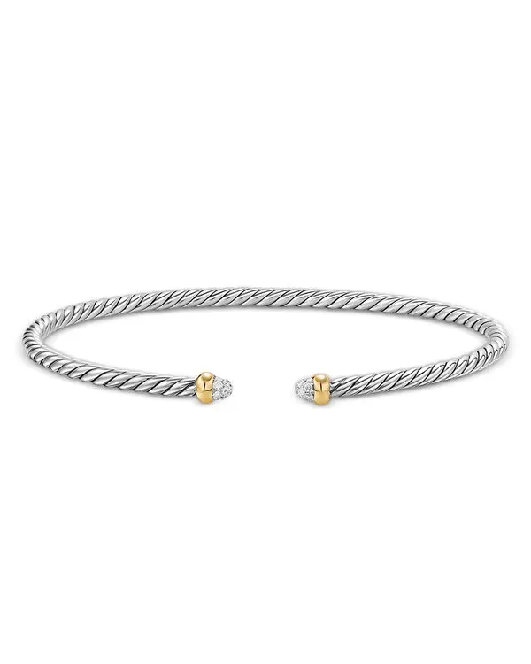David Yurman Sterling And 14k Yellow Gold Diamond Cable Flex Bracelet - Silver