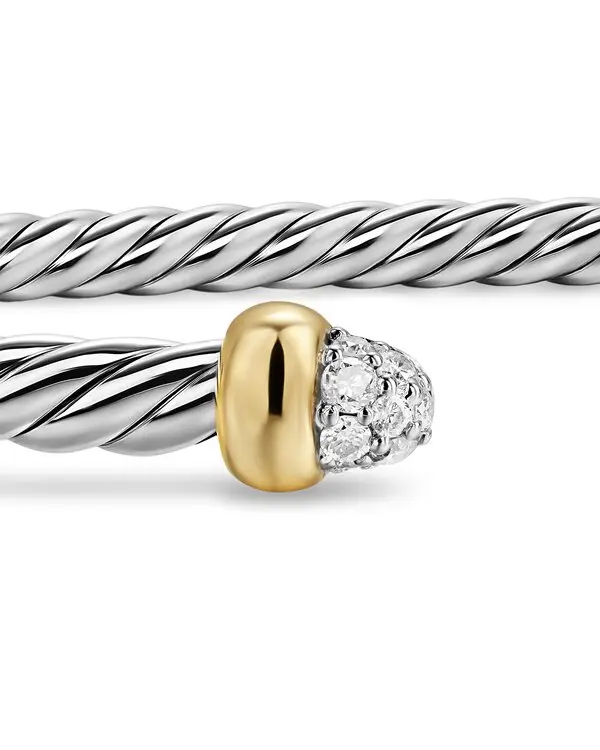 David Yurman Sterling And 14k Yellow Gold Diamond Cable Flex Bracelet - Silver