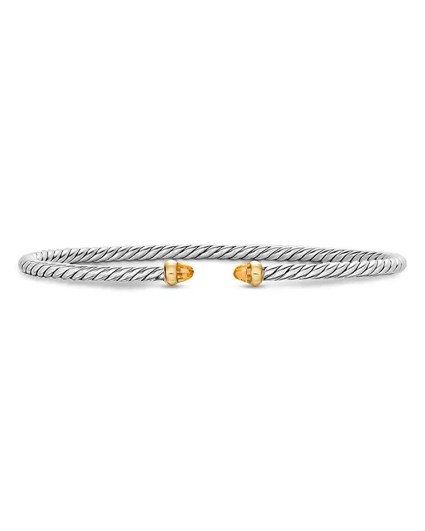 David Yurman Micro Cable Flex Bracelet In Sterling Silver And 14k Yellow Gold With Citrine - Citrine/silver