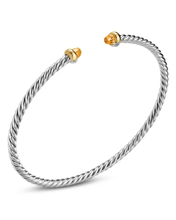 David Yurman Micro Cable Flex Bracelet In Sterling Silver And 14k Yellow Gold With Citrine - Citrine/silver