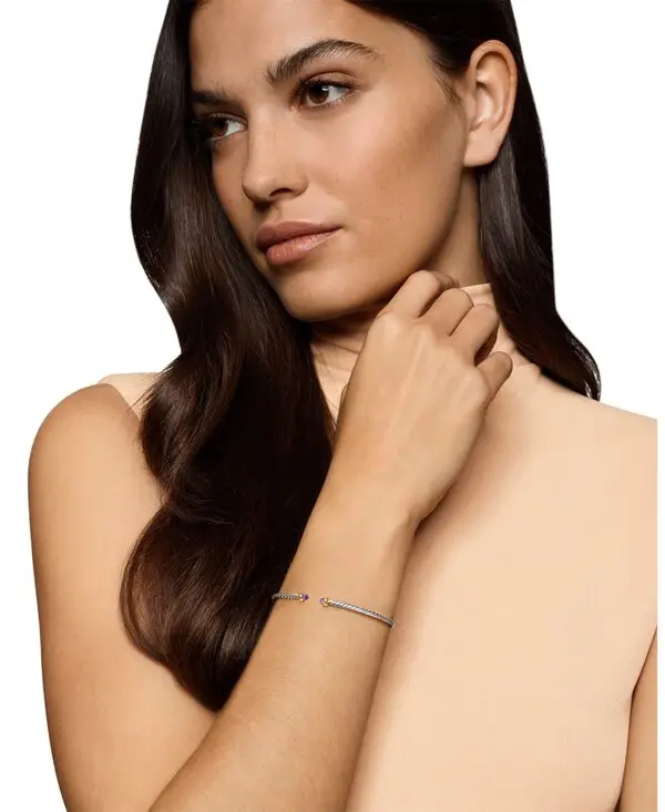 David Yurman Micro Cable Flex Bracelet With Amethyst - Amethyst/silver